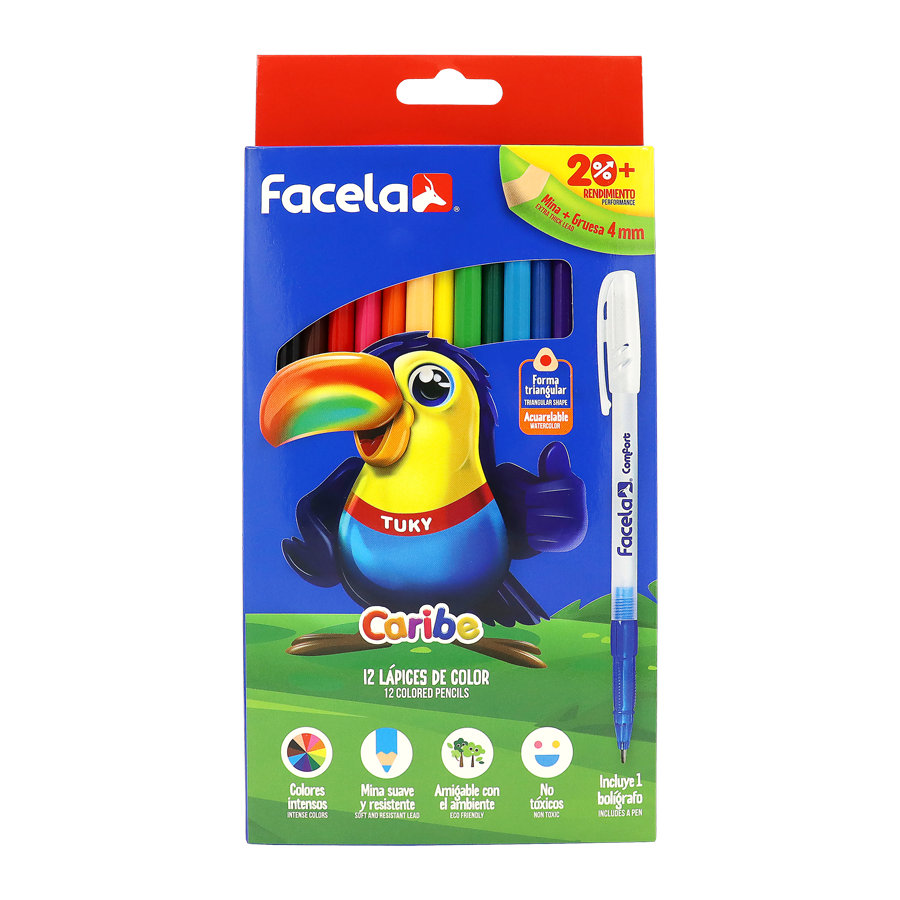 Lápices de Color Caribe Triangular 12U + Bolígrafo – Facela